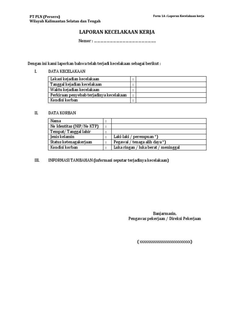 141-Form 1A - Laporan Kecelakaan Kerja | PDF