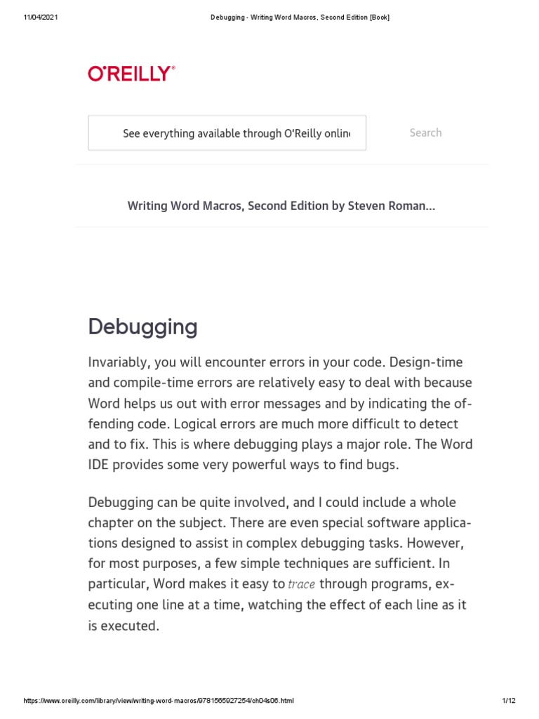 Debugging - Writing Word Macros, Second Edition (Book) | PDF