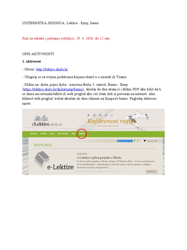 Lektira - Ezop, Basne | PDF