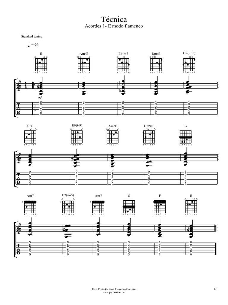 Flamenco Guitar Chords in E Mode | PDF | Spanish Styles Of Music