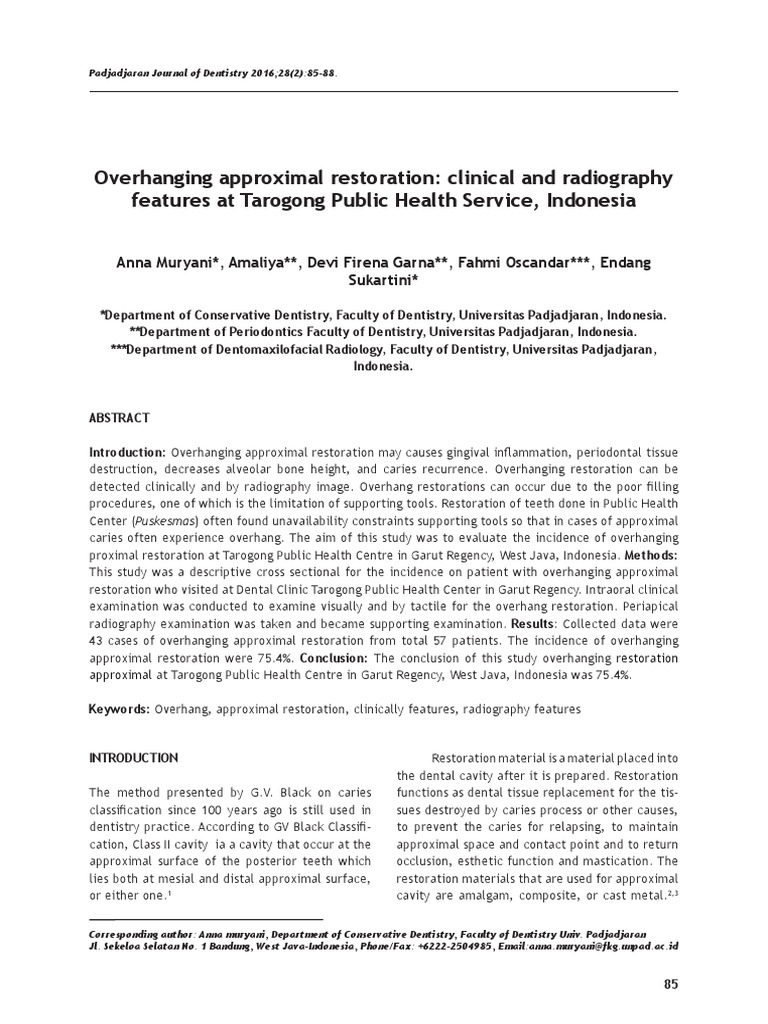 Overhanging Approximal Restoration: Clinical and Radiography Features ...