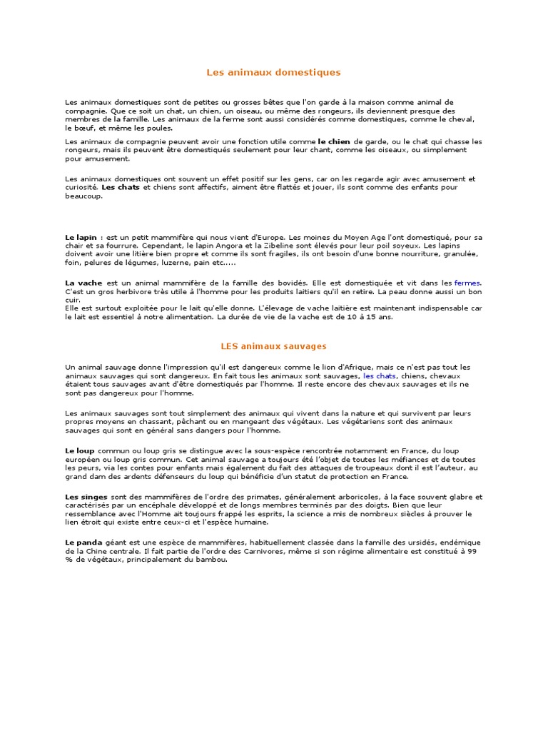Les animaux domestiques et sauvages | PDF | Domestication | Animal familier