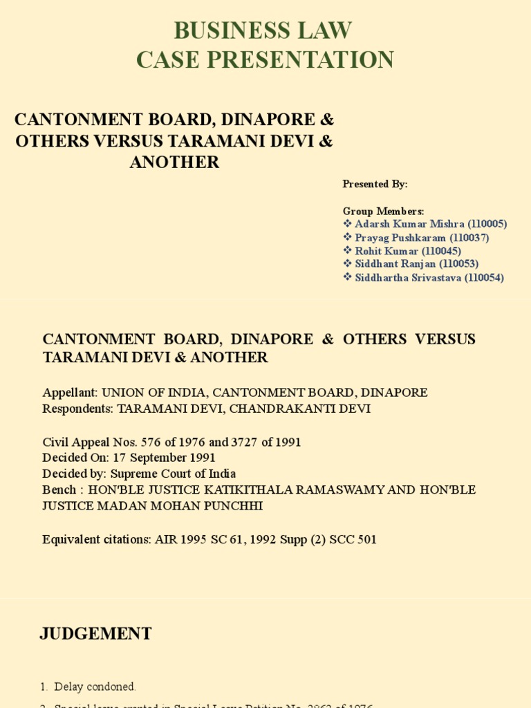 Business Law Case Presentation: Cantonment Board, Dinapore & Others ...