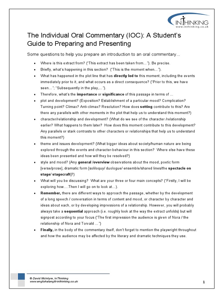The Individual Oral Commentary (IOC) : A Student's Guide To Preparing ...