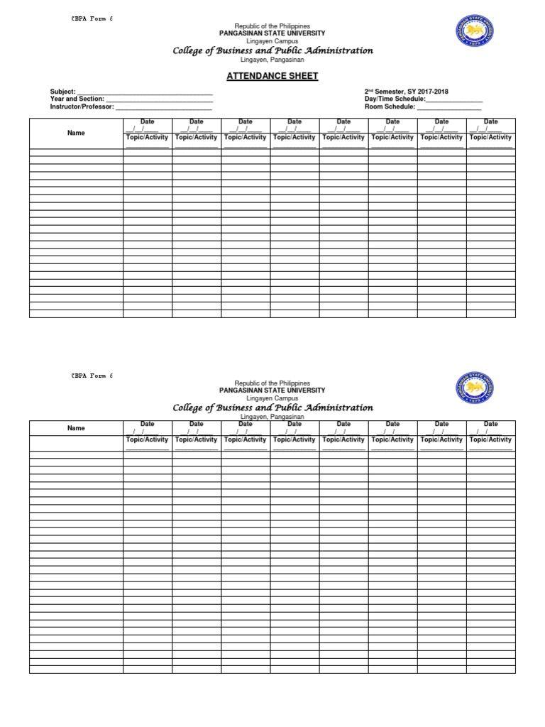 Form 6 - Class Attendance Sheet | PDF