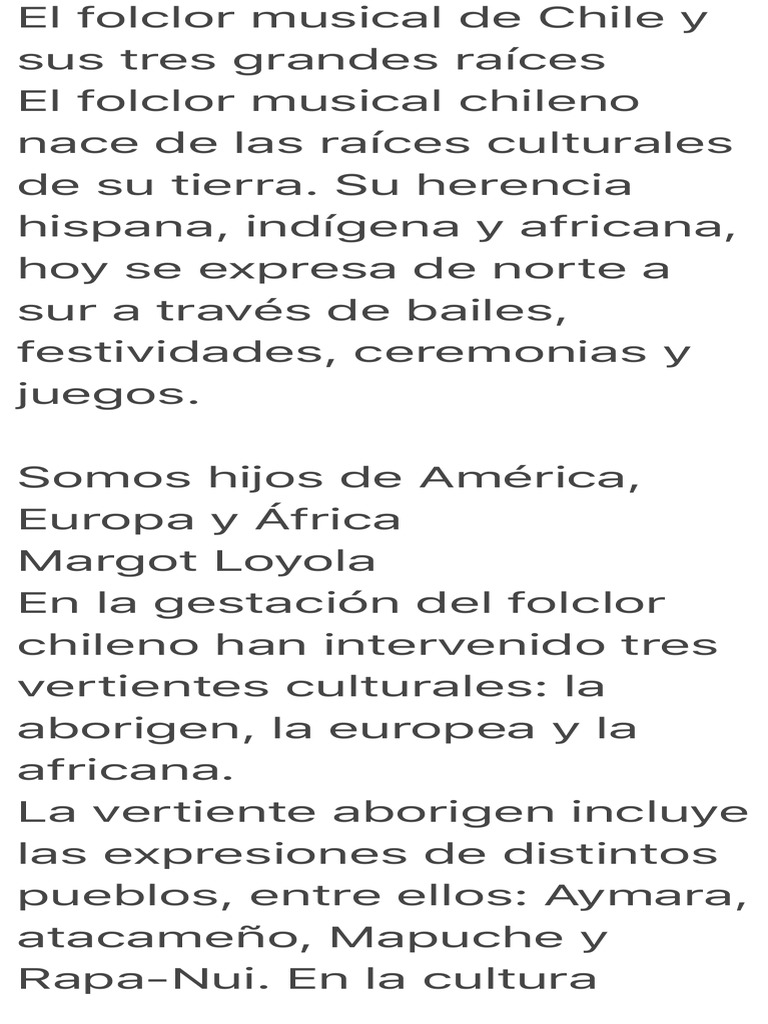 El Folclor Musical de Chile y Sus Tres Grandes Raíces | PDF | Chile ...