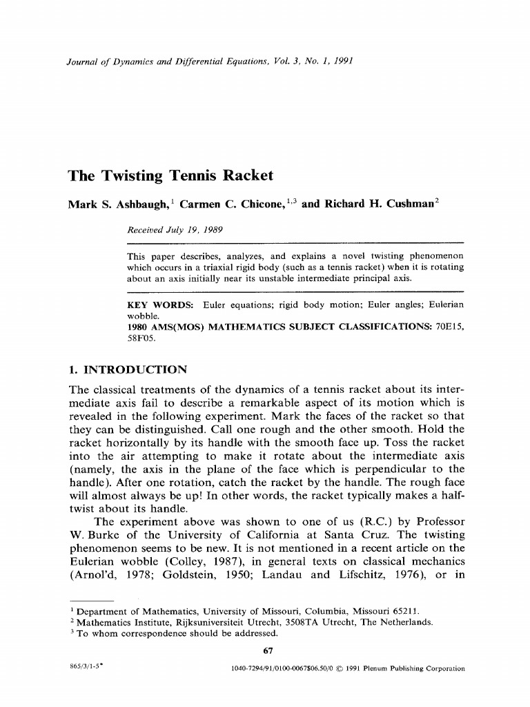 The Twisting Tennis Racket | PDF | Rotation | Plane (Geometry)