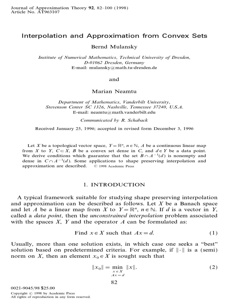 Interpolation and Approximation From Convex Sets | PDF | Interpolation | Function (Mathematics)