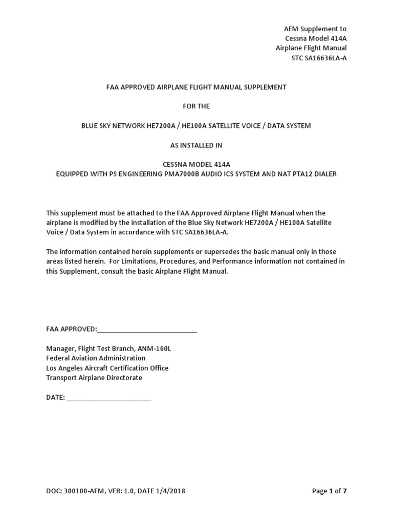 HE7200A HE100A Flight Manual Supplement (FMS) | PDF | Telephone ...