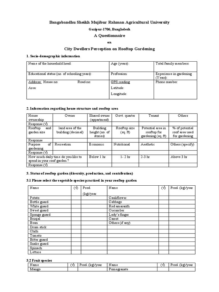Rooftop Garden Questionnaire | PDF | Foods | Soil