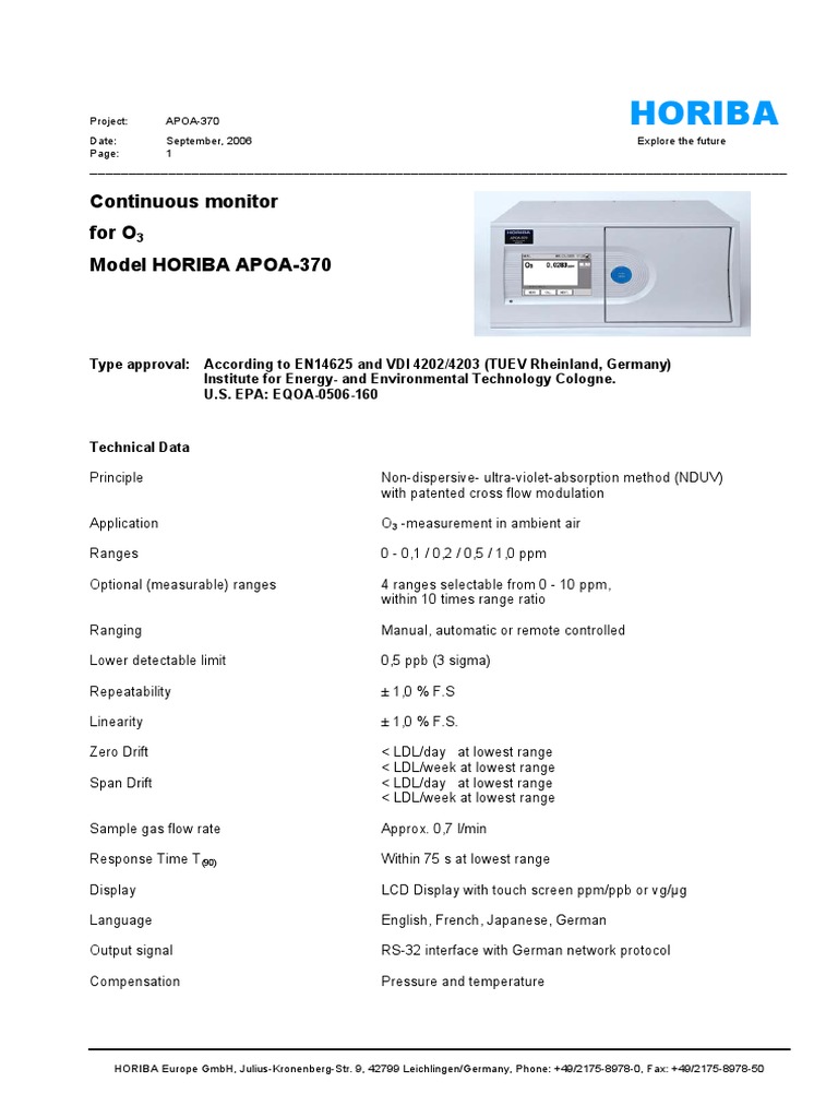 Horiba: Continuous Monitor For O Model HORIBA APOA-370 | PDF | Parts ...