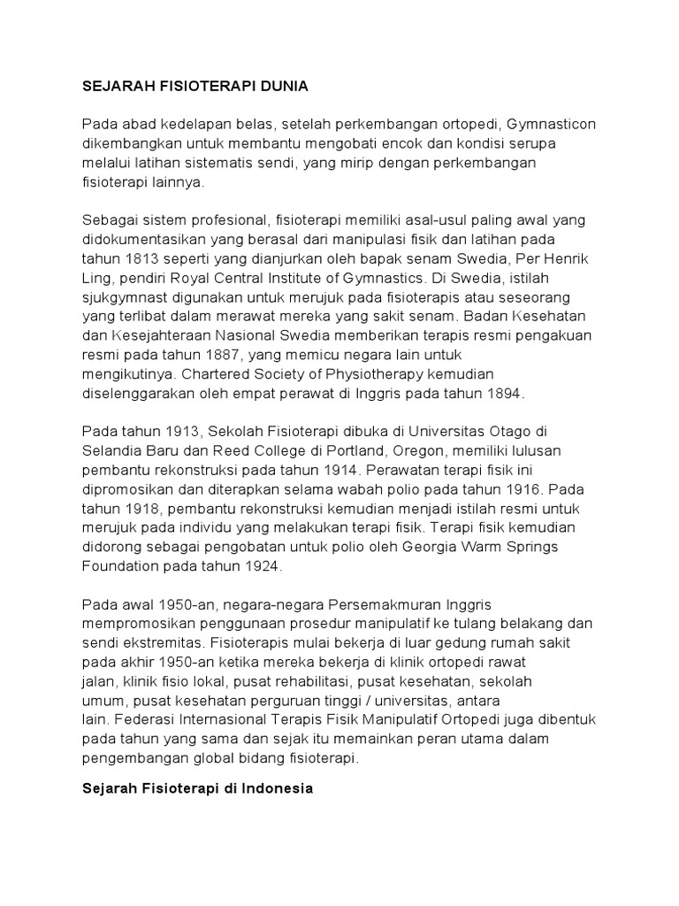 Sejarah Fisioterapi Dunia | PDF
