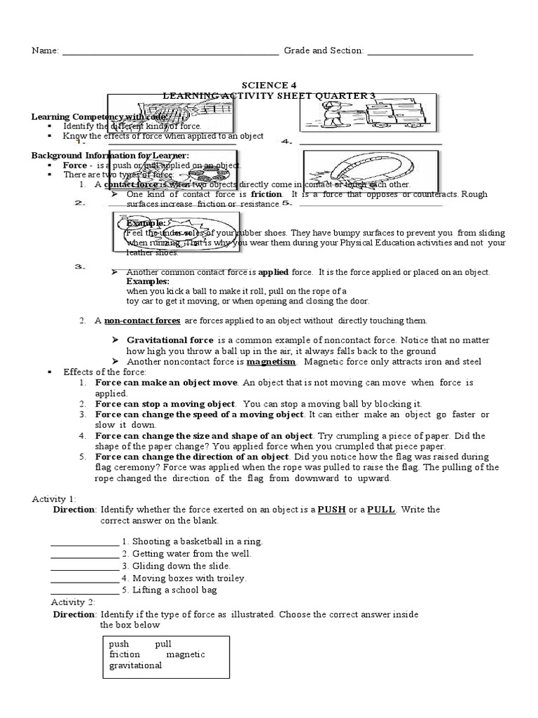 Las Science Quarter 3 Module 1 | PDF | Friction | Force