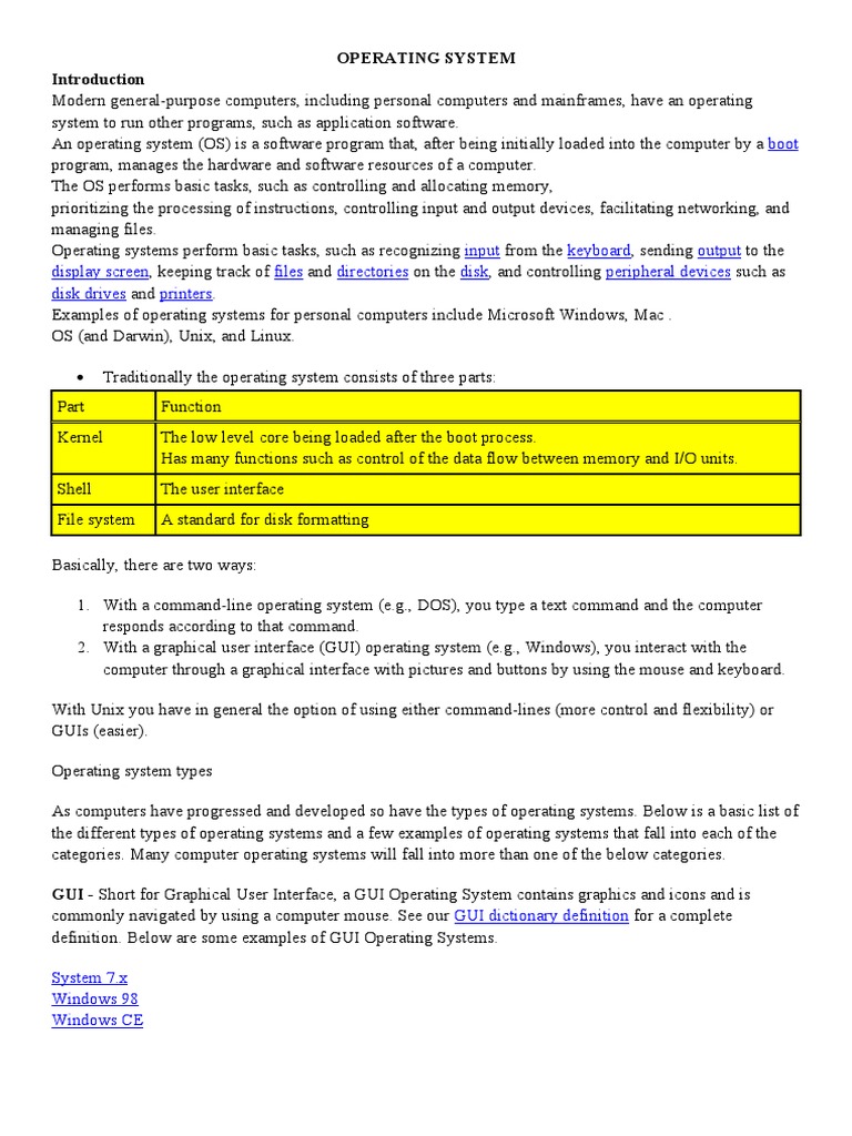 Introduction To Operating System | PDF | Operating System | Graphical User Interfaces