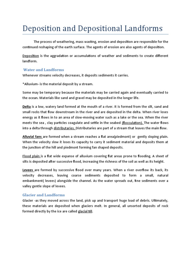 Deposition and Depositional Landforms | PDF | Glacier | River Delta