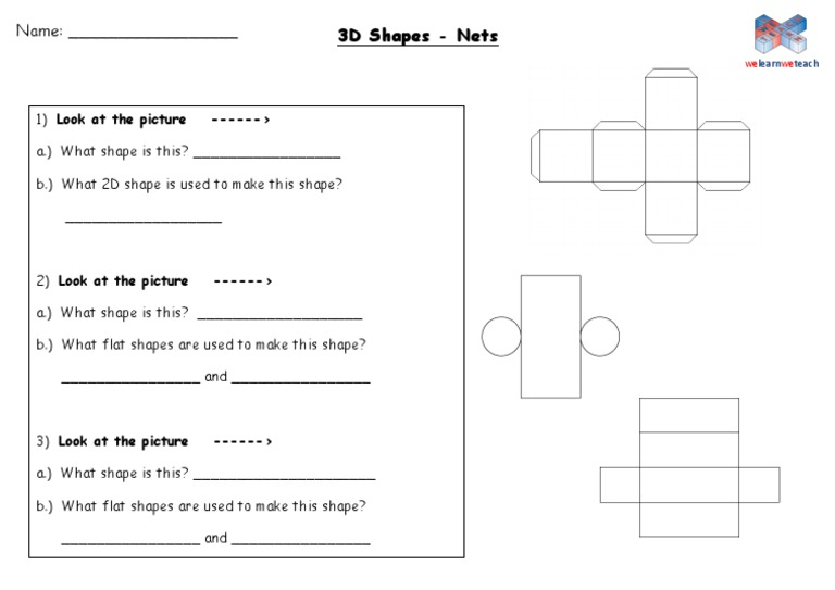 3D Shape Nets Worksheet - Questions | PDF