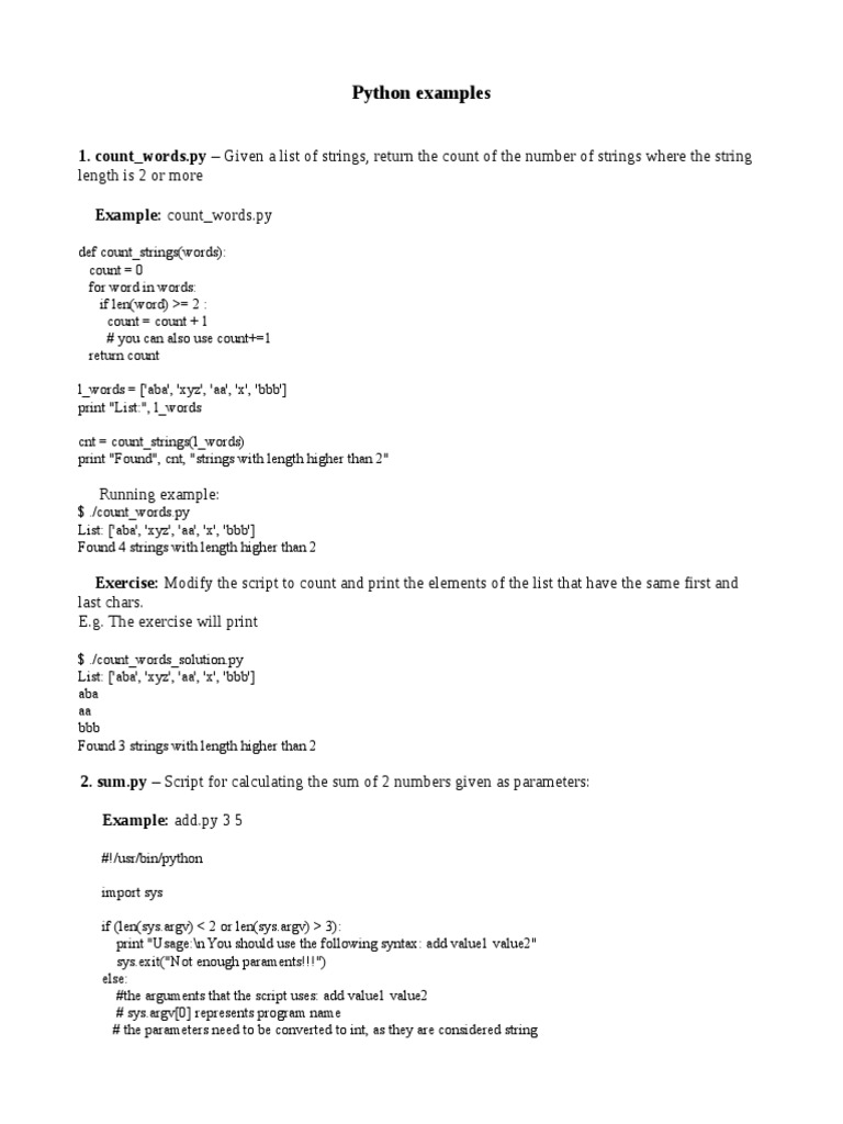 Python Examples Length Is 2 Or More Example Count Words Py Pdf Parameter Computer