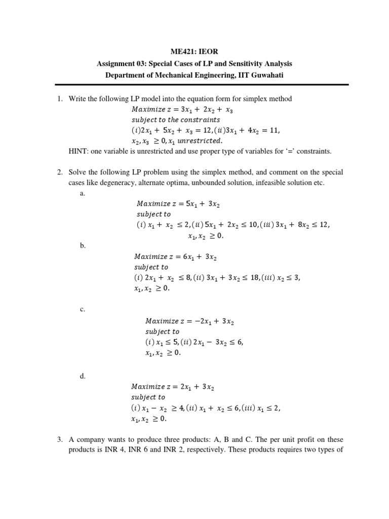 LP Special Cases & Sensitivity Analysis | PDF | Mathematical ...