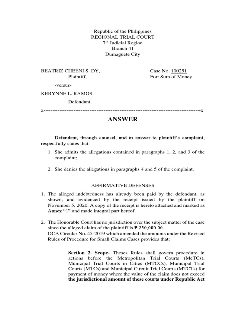 Sample Answer | PDF | Separation Of Powers | Government Institutions