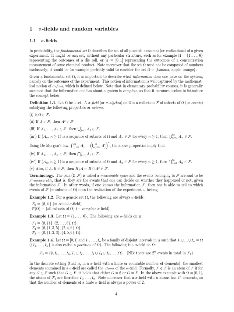 1 σ-fields and random variables | PDF | Random Variable | Function (Mathematics)
