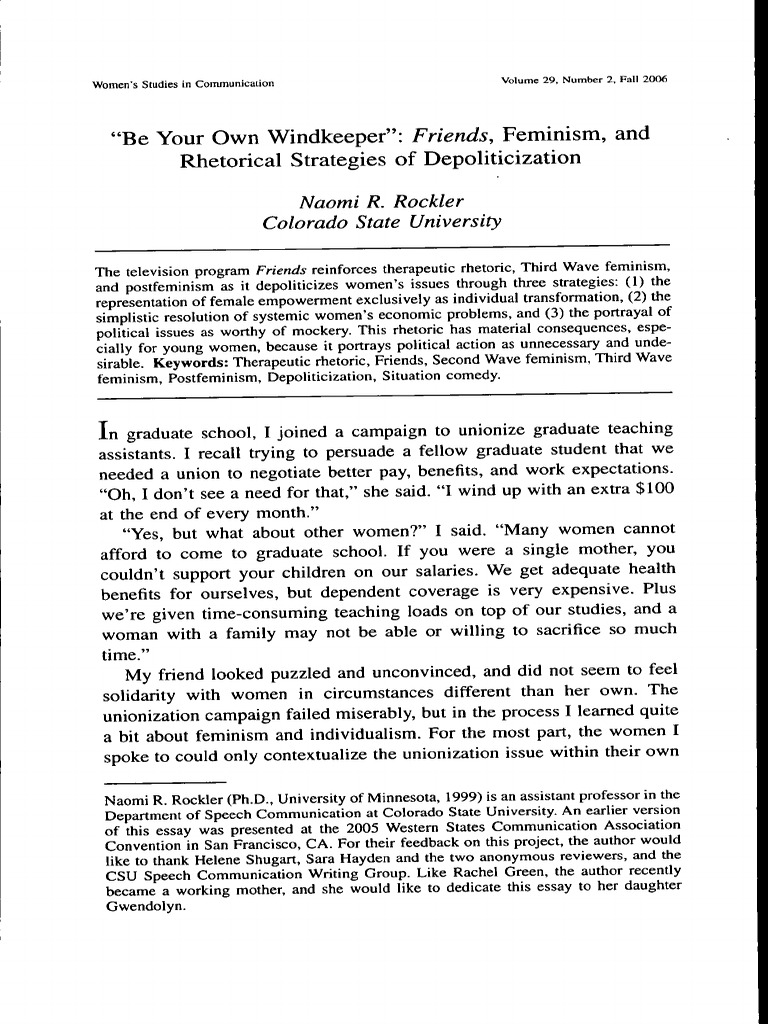 "Be Your Own Windkeeper": Friends, Feminism, and Rhetorical Strategies ...