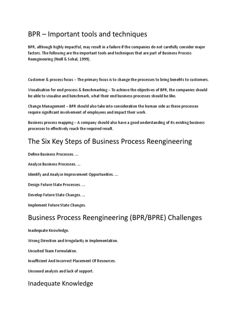 BPR - Important Tools and Techniques: Inadequate Knowledge | PDF ...