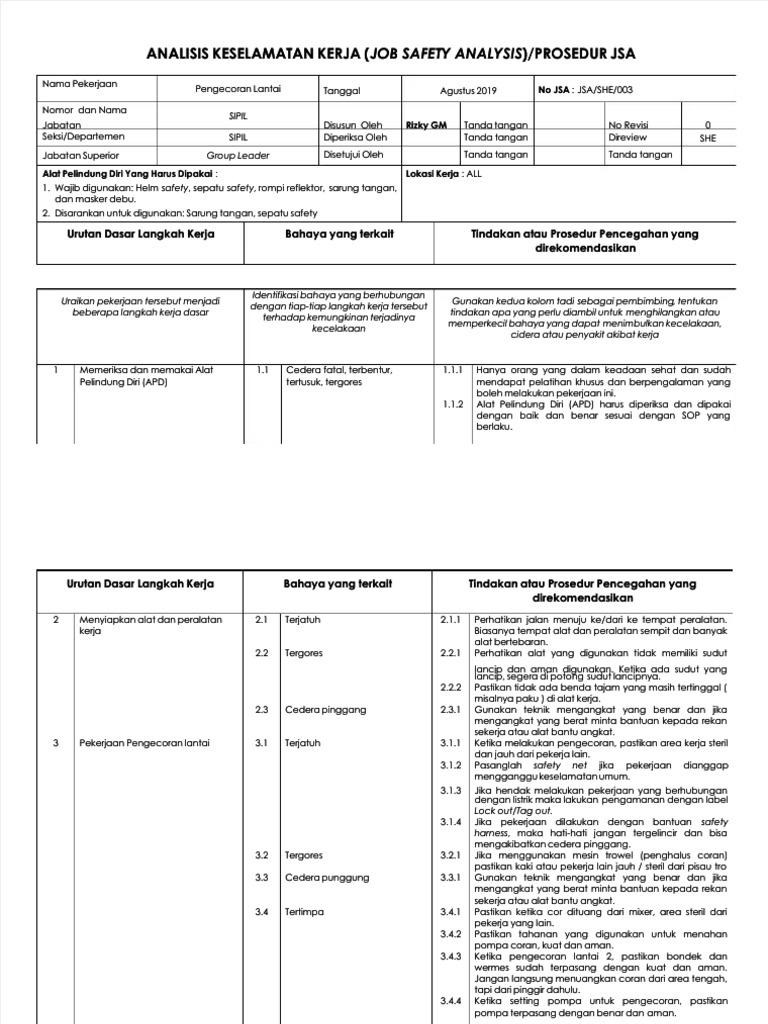 PDF Jsa Pengecoran Lantai DD | PDF