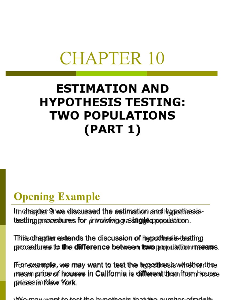 Estimation and Hypothesis Testing: Two Populations (PART 1) | PDF ...
