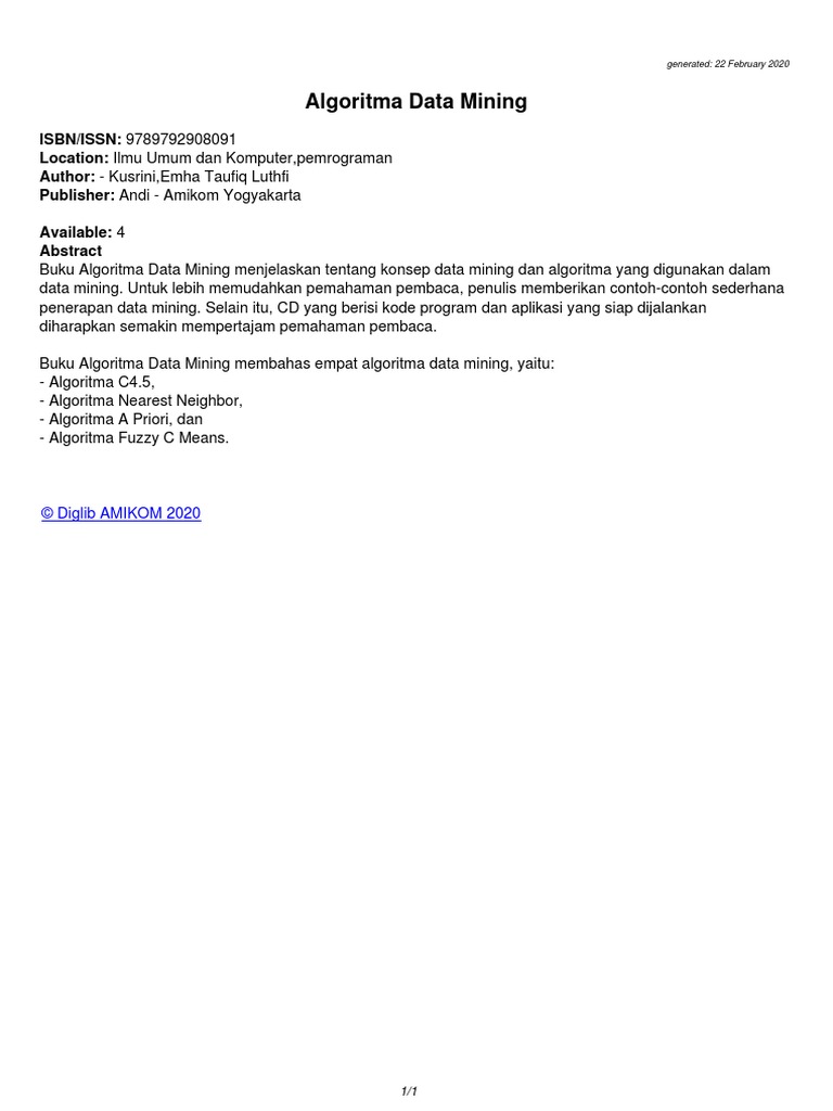 Algoritma Data Mining | PDF