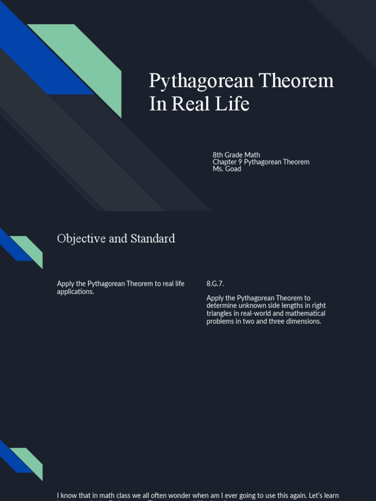 Pythagorean Theorem in Real Life: 8th Grade Math Chapter 9 Pythagorean ...