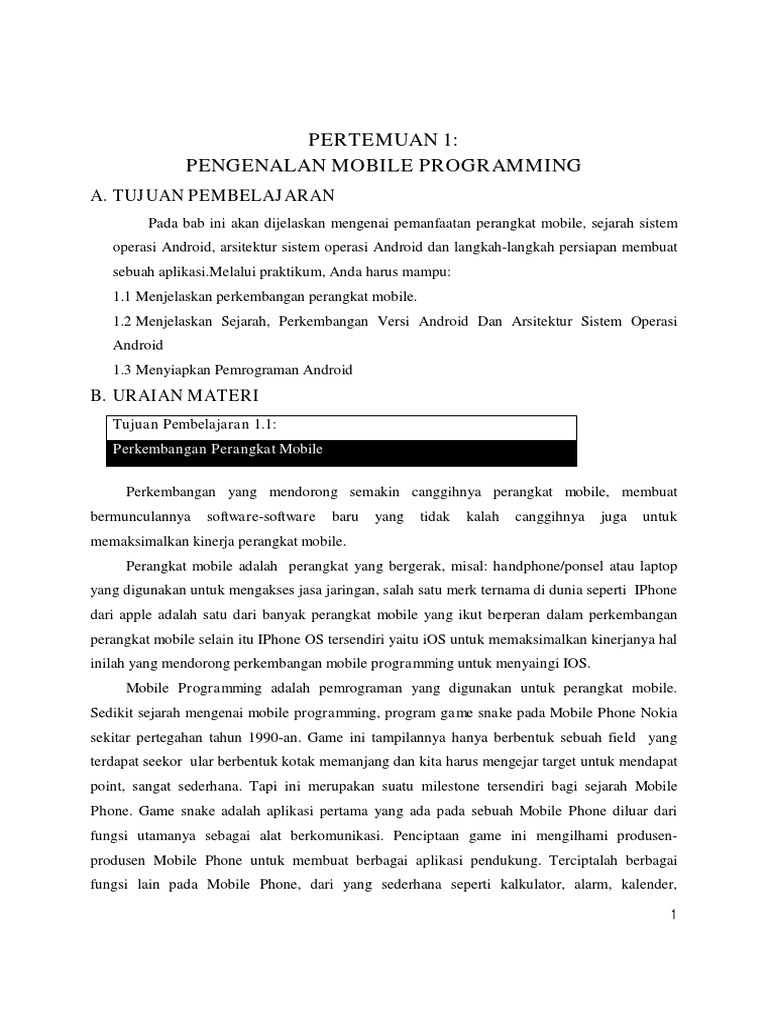 PERTEMUAN 1 - Pengenalan Mobile Programming | PDF