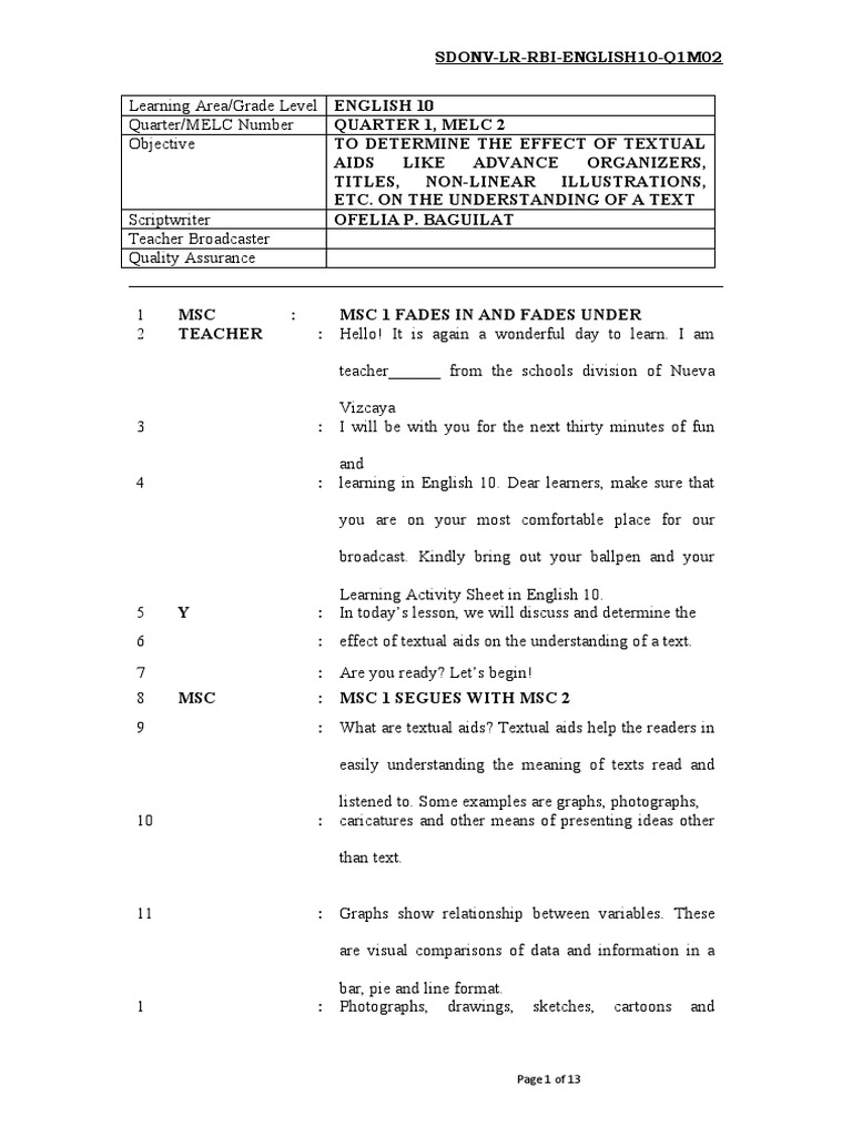 BaguilatL RBI Script Eng 10 Qtr1Wk2 | PDF | Word | Adverb