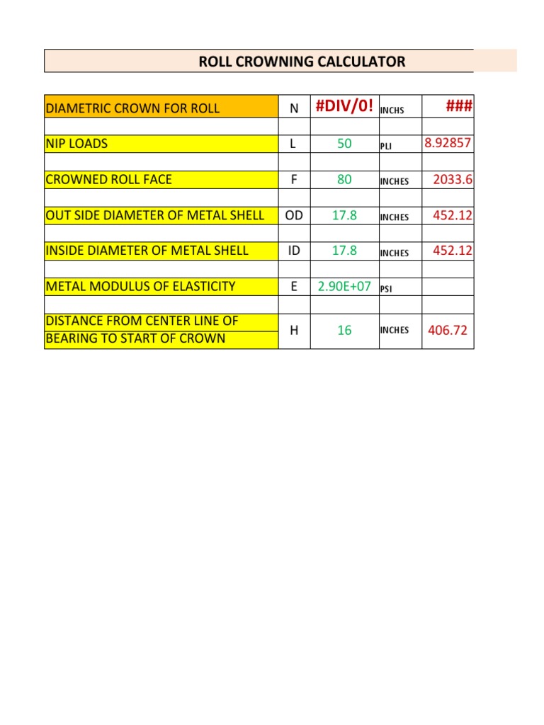Roll Crowning Specs Calculator | PDF