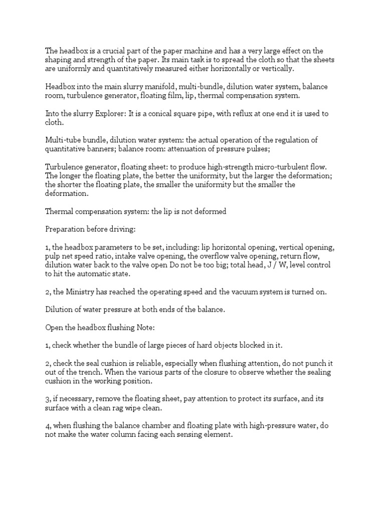 Head Box Operation | PDF | Water | Chemical Engineering