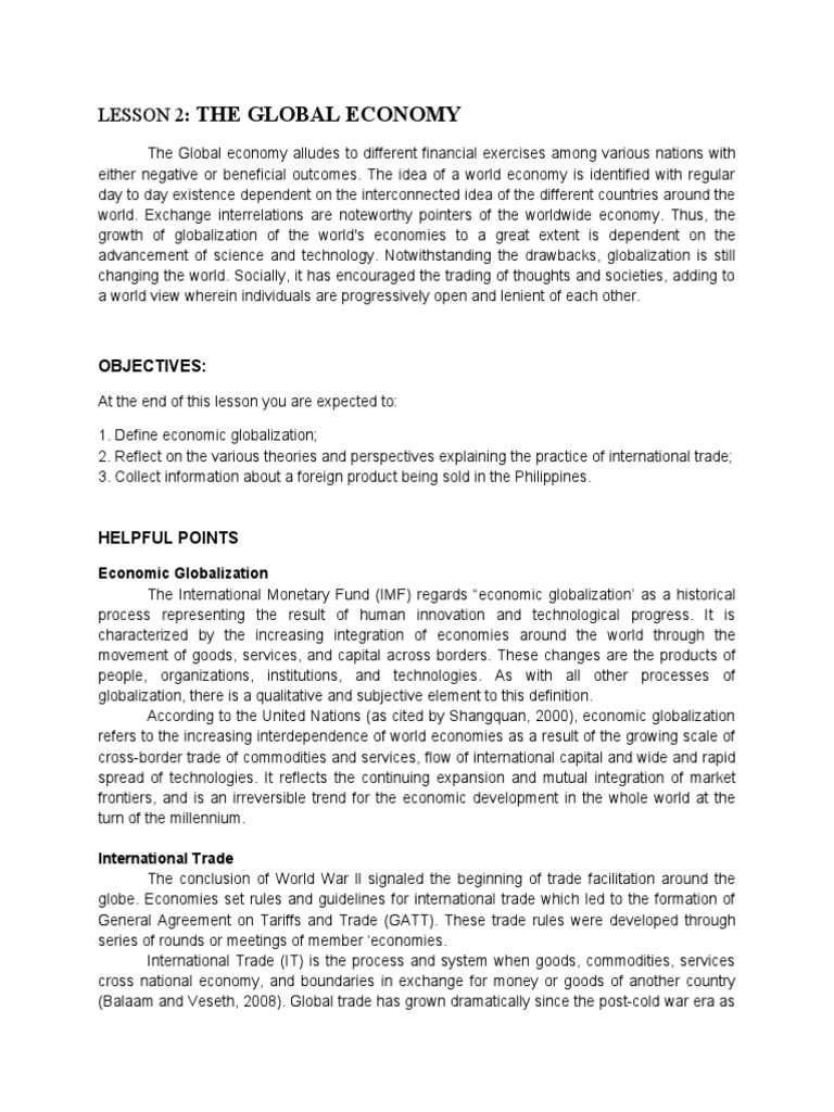 The Global Economy: Lesson 2 | PDF | Economic Globalization | Mercantilism
