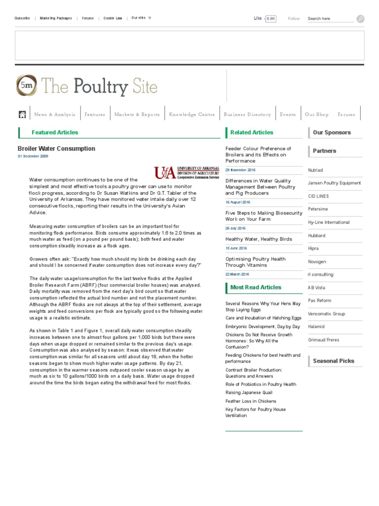 Broiler Water Consumption - The Poultry Site | PDF | Broiler | Chicken