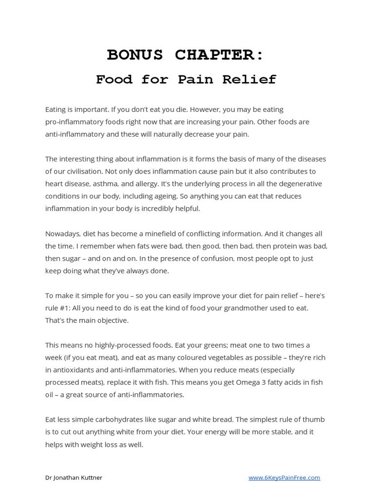 Chronic Pain Diet - DR Jonathan Kuttner | PDF | Carbohydrates ...