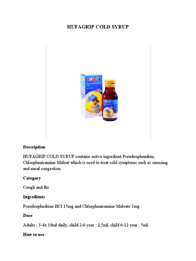 Hufagrip Cold Syrup Overview and Dosage | PDF