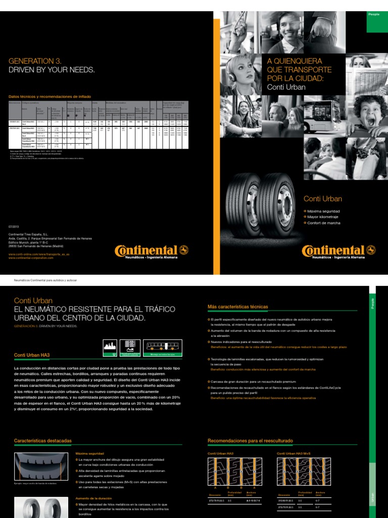 Caracteristicas Tecnicas Continental URBAN HA3 | PDF | Neumático ...