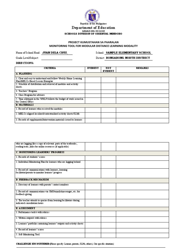 Kumustahan Monitoring Tool for Schools | PDF | Rubric (Academic) | Learning