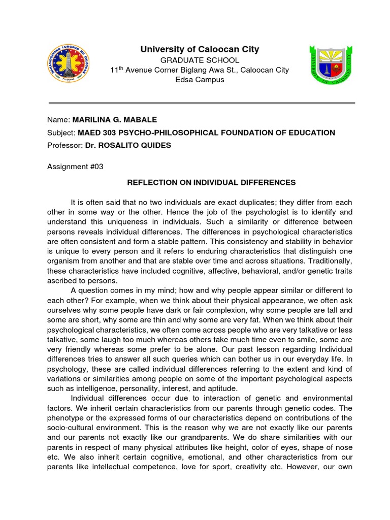 Reflection Individual Differences | PDF | Learning | Psychology