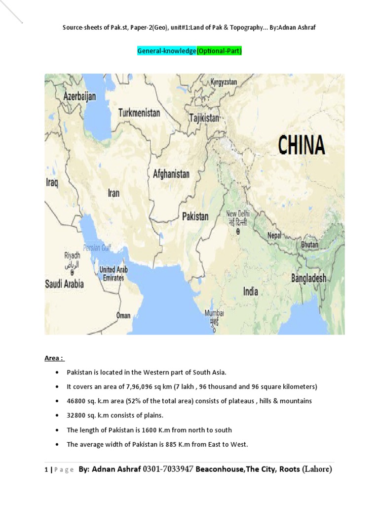 Pakistan: Geography and Land Area Overview | PDF | Pakistan | Khyber ...