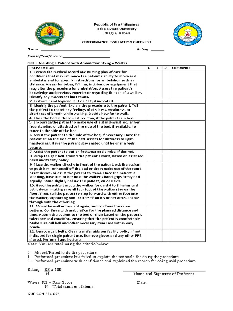 Checklist On Assistive Devices | PDF | Walking | Patient