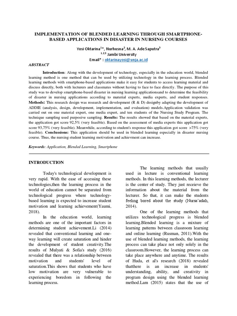 Implementation of Blended Learning Through Smartphonebased Applications in Disaster in Nursing ...