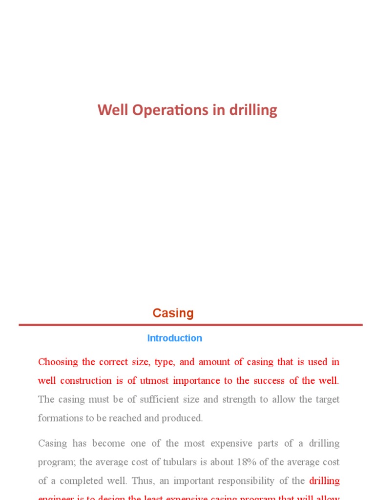 Well Operations (Drilling) | PDF | Casing (Borehole) | Oil Well