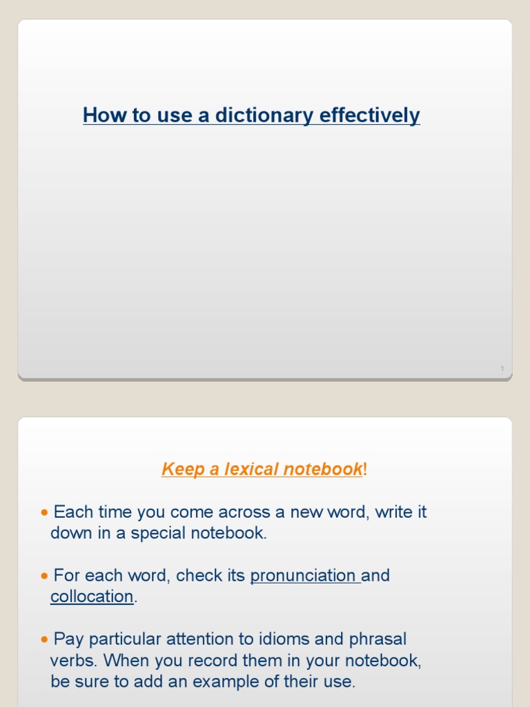 Effective Dictionary Use Tips | PDF | Idiom | Verb