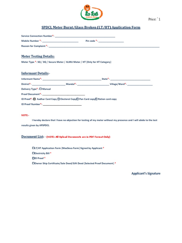 Meter Burnt or Glass Broken Service-SPDCL | PDF | Law