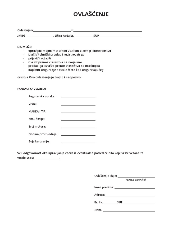 Ovlascenje Za Upravljanje Tudjim Vozilom | PDF