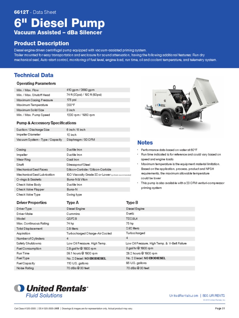 Pump Data Sheet Operation Model 6612T | PDF | Pump | Diesel Engine