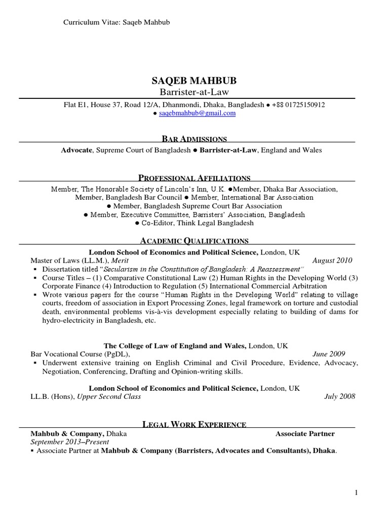 CV Saqeb Mahbub - Corp - 23.09.2019 | PDF | Barrister | Judge